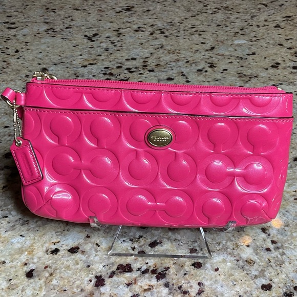 Coach | Bags | Coach Pink Peyton Op Embossed Patent Wristlet Euc | Poshmark